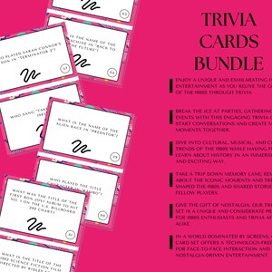 80s Pop Culture Trivia Cards Set, Trivia Game Printable, Trivia Night ...