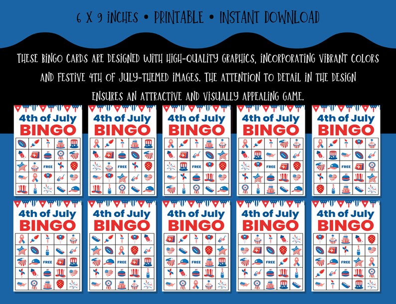 4th of July Bingo Cards, Printable Patriotic Party Game, Fun ...