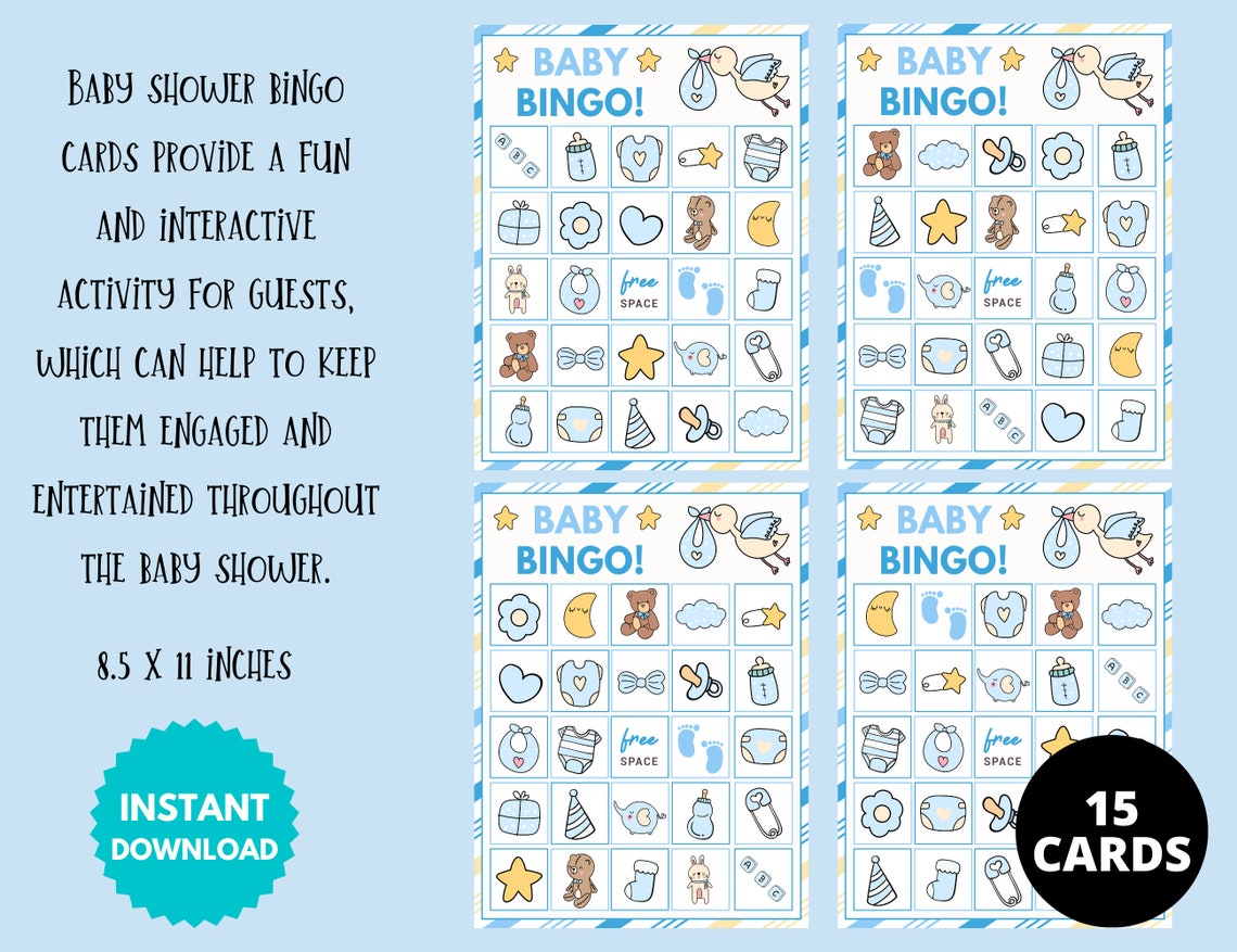 Baby Shower Bingo Printable, Baby Boy Bingo Printable, Baby Shower Gift ...