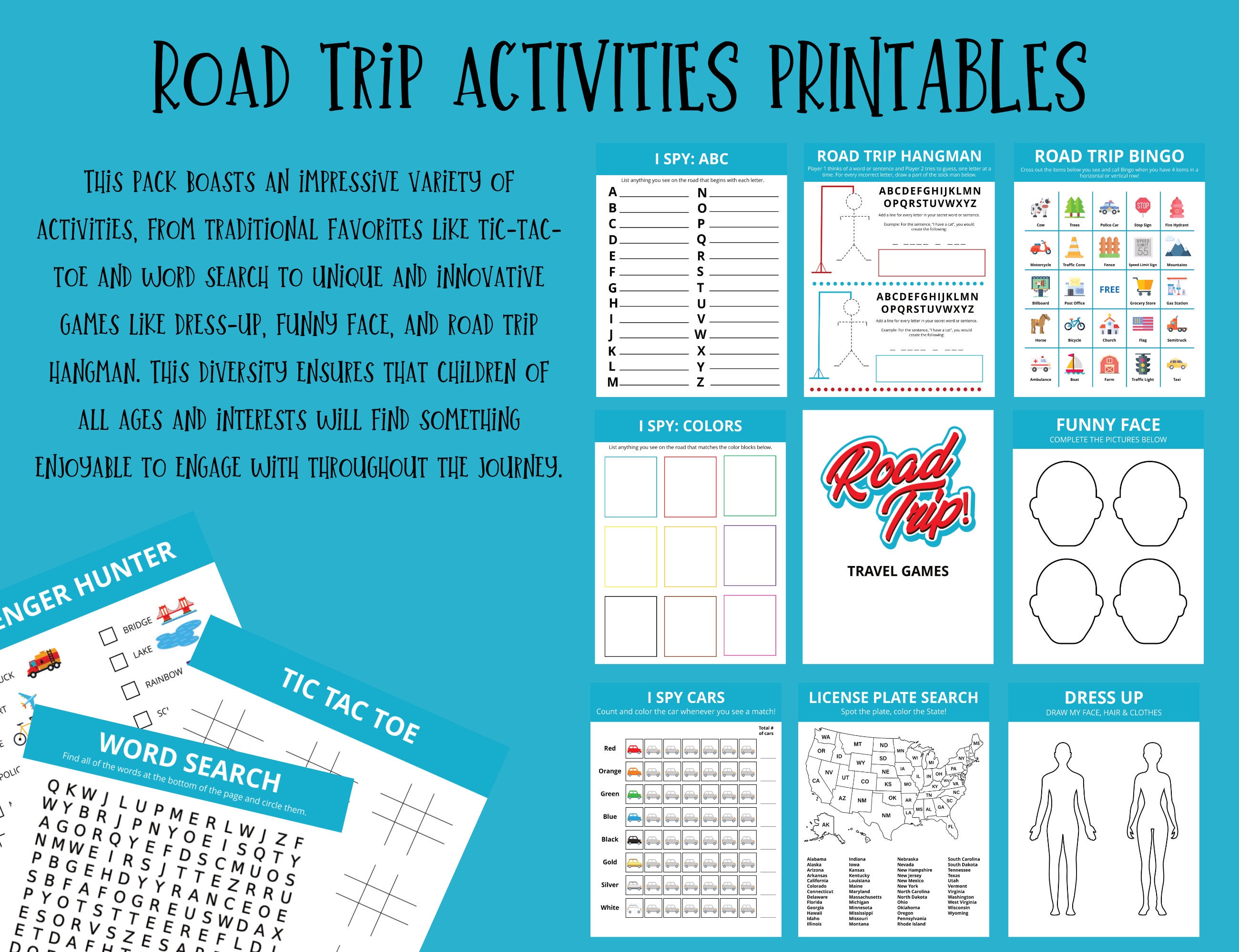 Road Trip Activities for Kids, Printable Car Journey Activity Pack ...