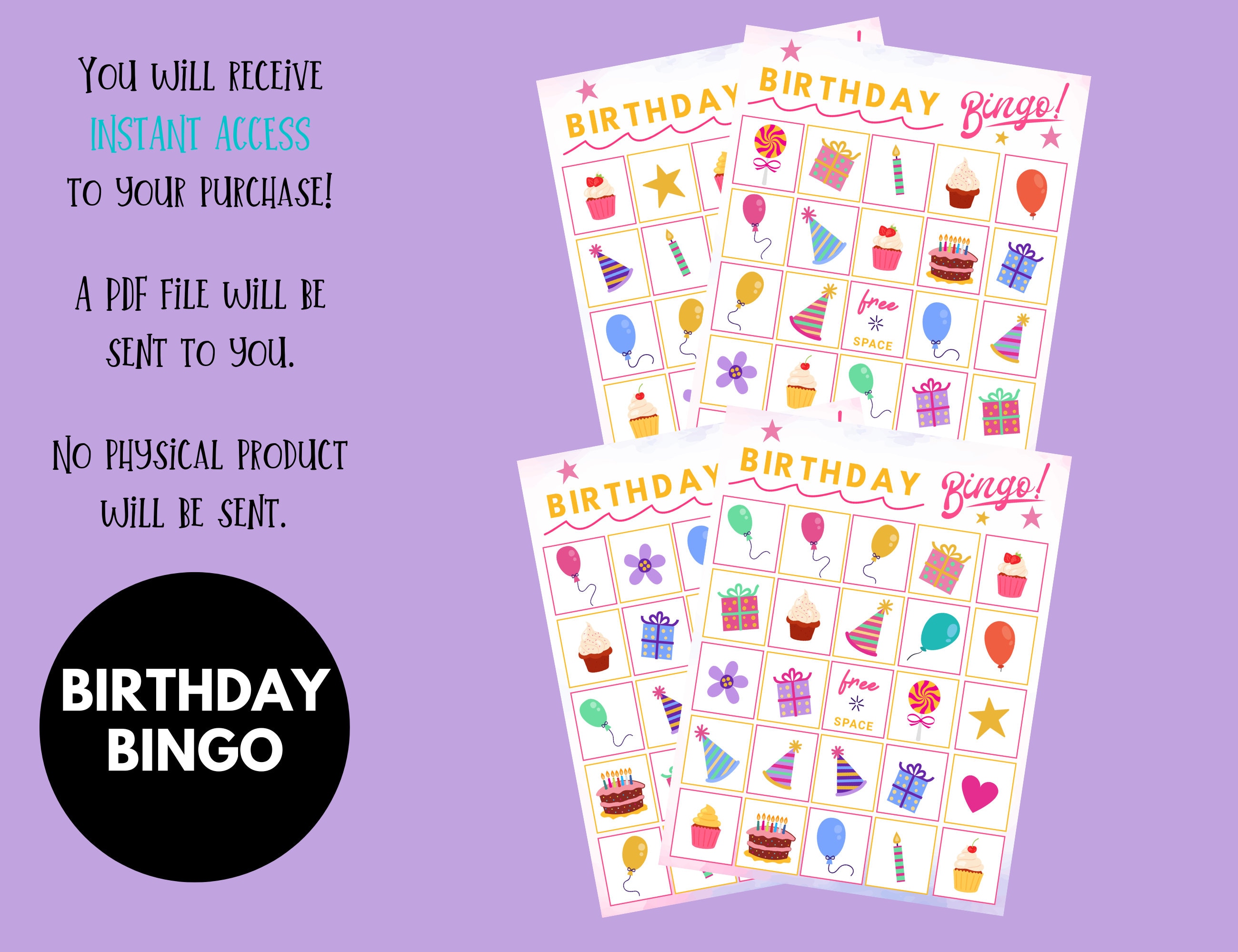 Printable Birthday Bingo Cards Fun Party Board Game for Kids - Etsy