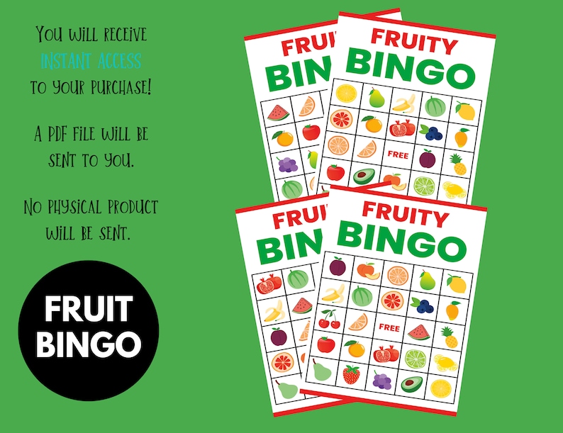 Fruit Bingo Cards, Printable Educational Garden Party Game, Fun Fruity ...