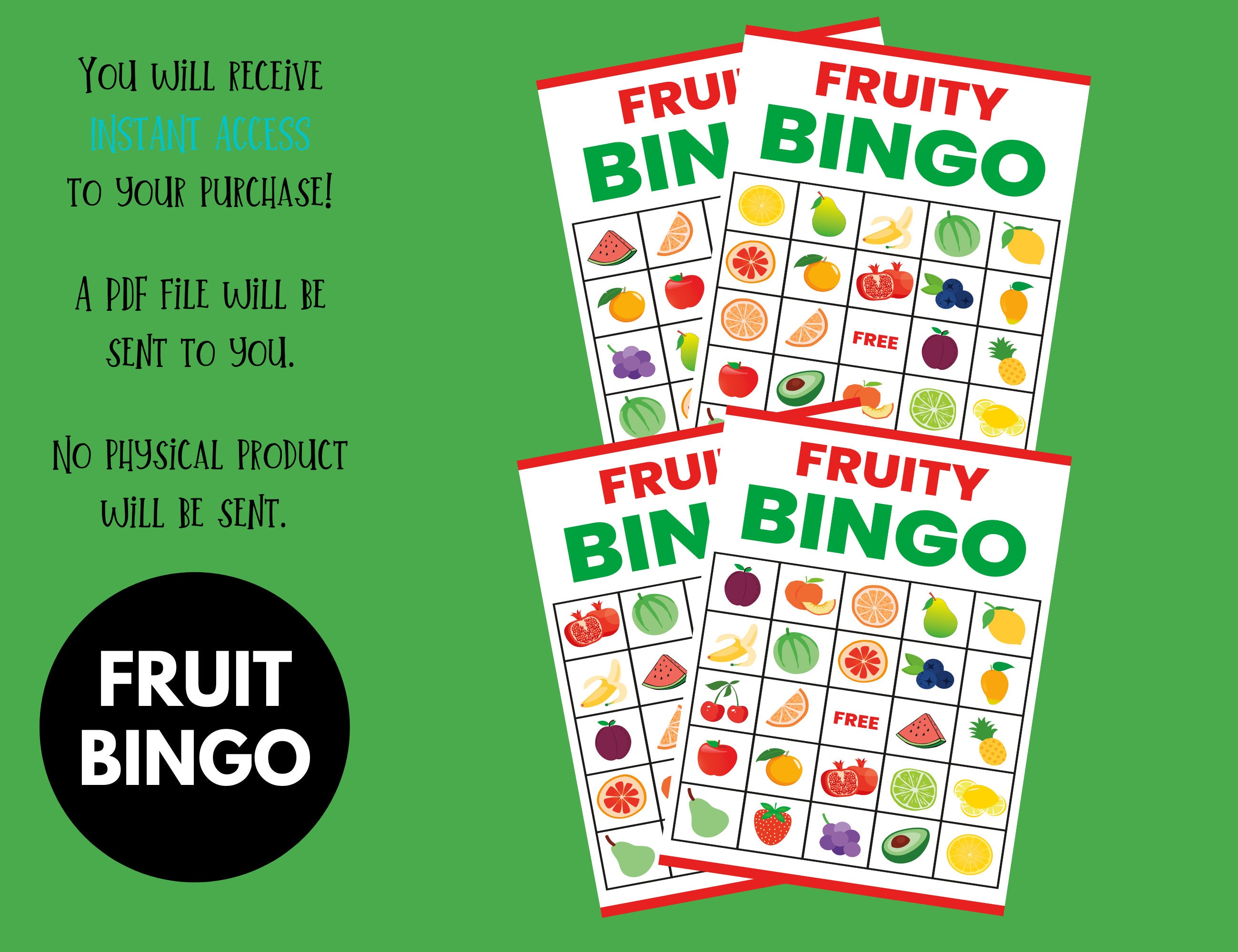 Fruit Bingo Cards, Printable Educational Garden Party Game, Fun Fruity ...