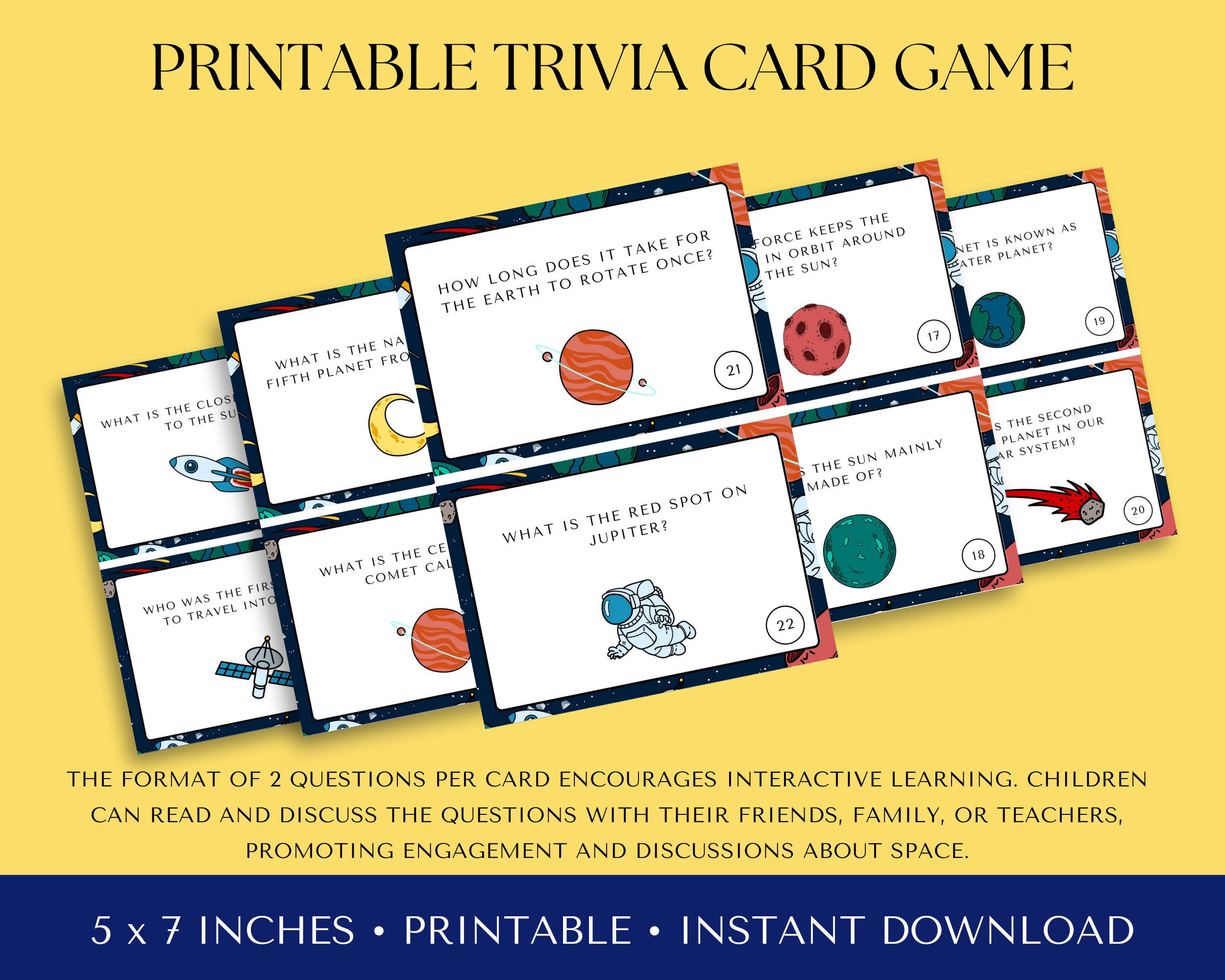 Space Trivia Cards Set, Trivia Game Printable, Trivia Night, Question ...