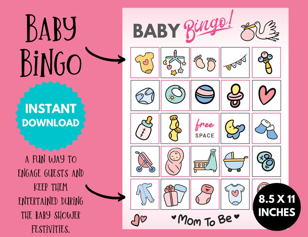 Baby Shower Bingo Printable, Baby Girl Bingo Printable, Baby Shower ...