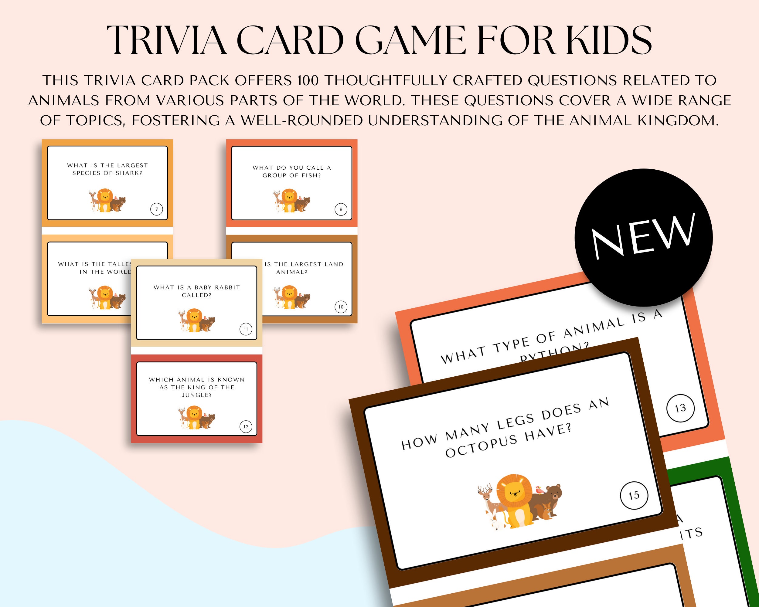 Animal Trivia Cards Set, Trivia Game Printable, Trivia Night, Question ...