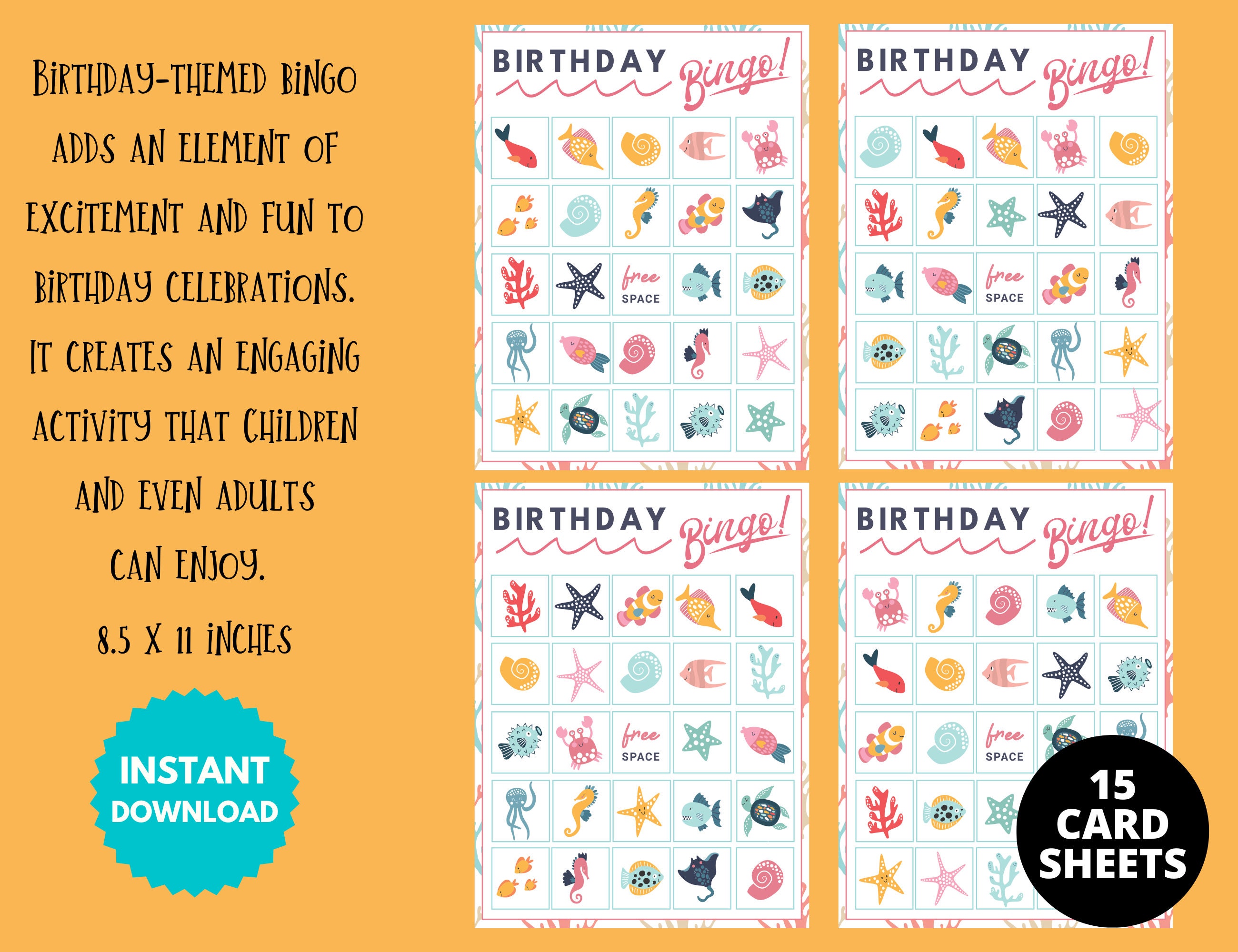 Printable Birthday Bingo Cards Fun Party Board Game for Kids - Etsy