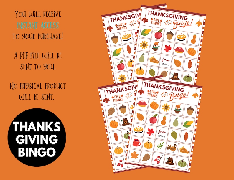 Printable Thanksgiving Bingo Cards, Festive Holiday Party Game, Fall ...