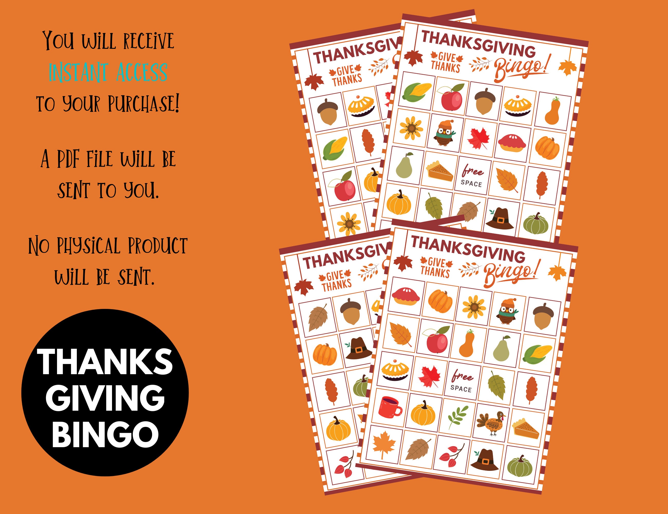Printable Thanksgiving Bingo Cards, Festive Holiday Party Game, Fall ...