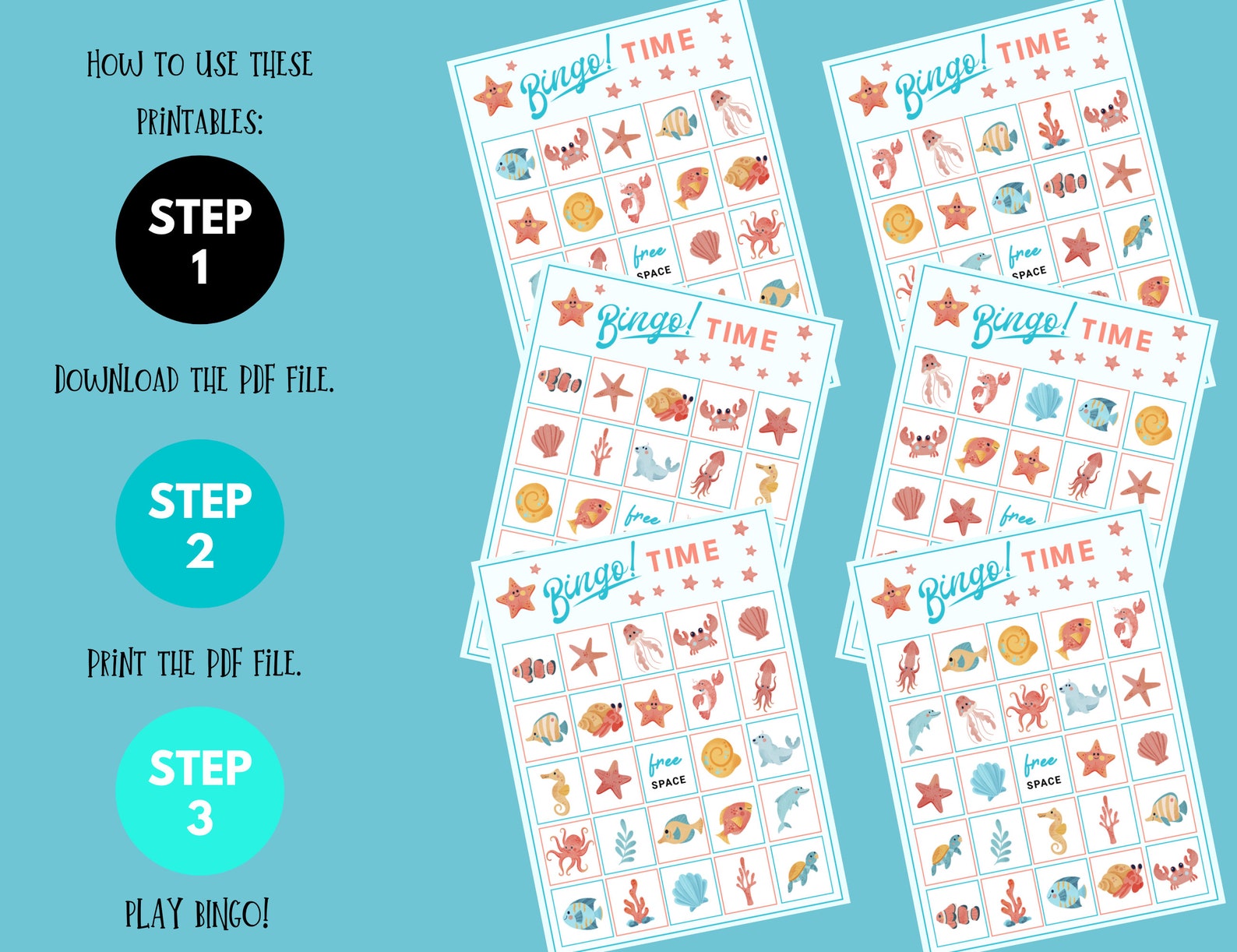 Ocean Bingo Cards With Sea Animal Friends, Printable Marine Life Party ...