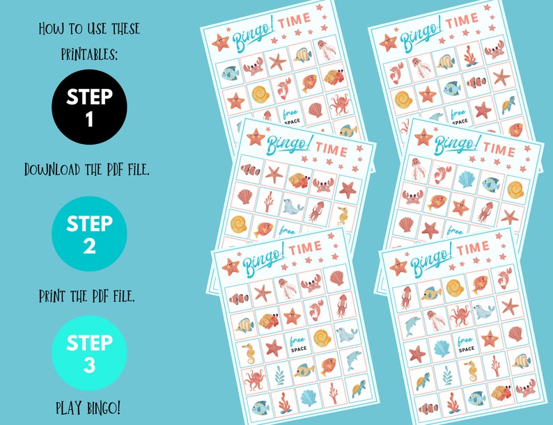 Ocean Bingo Cards With Sea Animal Friends, Printable Marine Life Party ...