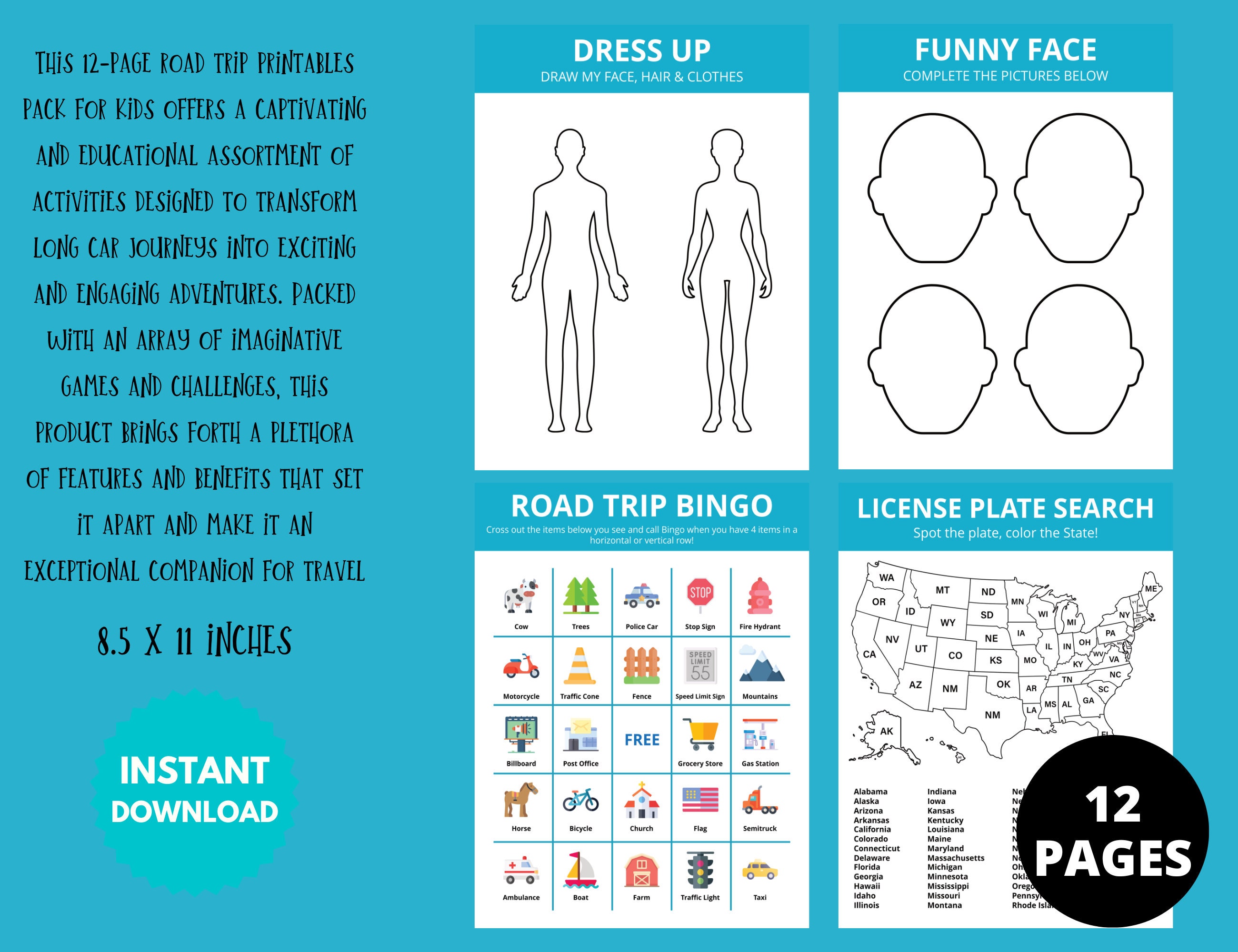 Road Trip Activities for Kids, Printable Car Journey Activity Pack ...
