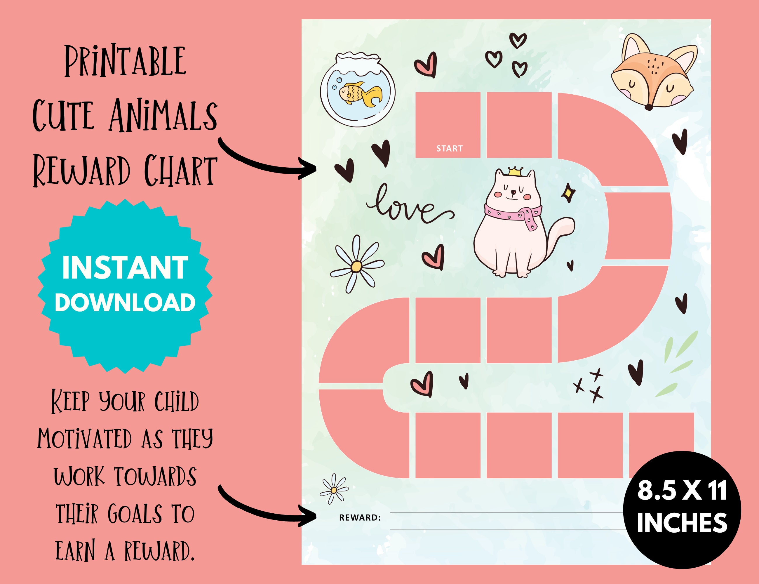 Cute Animals Reward Chart for Kids, Printable Behavior Chart, Children ...