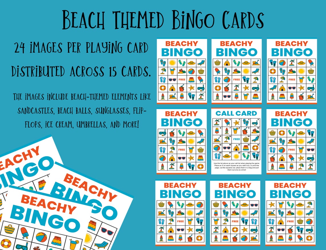 Beach Bingo Cards Printable Beachy-themed Party Game Fun - Etsy UK