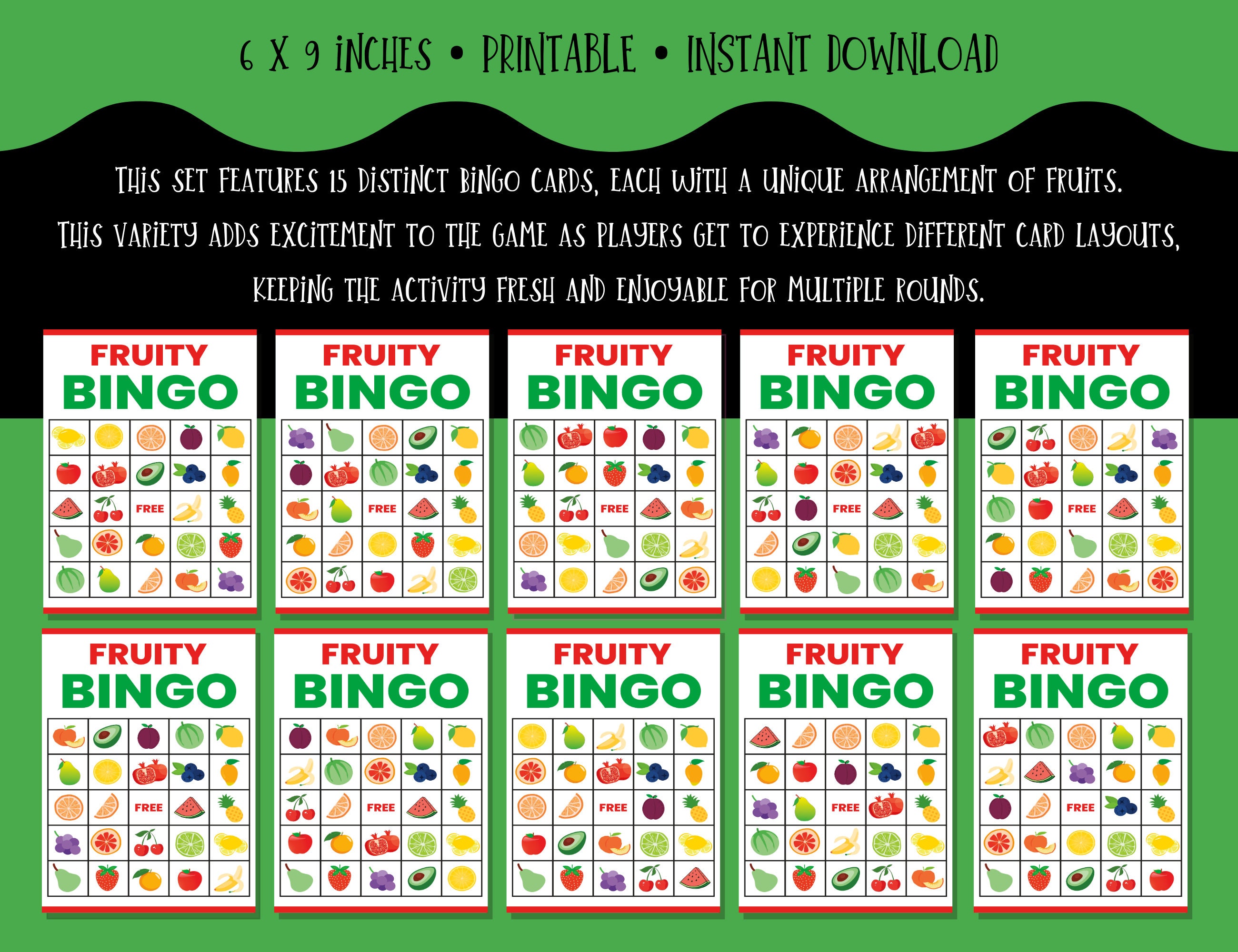 Fruit Bingo Cards, Printable Educational Garden Party Game, Fun Fruity ...