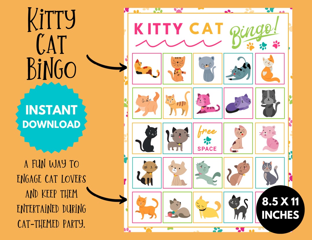 Kitty Cat Bingo Cards, Purrfectly Fun Kitten Activities Gift, Birthday ...
