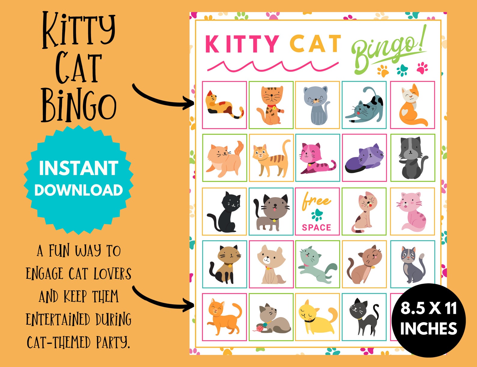 Kitty Cat Bingo Cards, Purrfectly Fun Kitten Activities Gift, Birthday ...