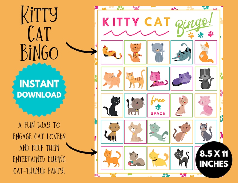 Kitty Cat Bingo Cards, Purrfectly Fun Kitten Activities Gift, Birthday ...