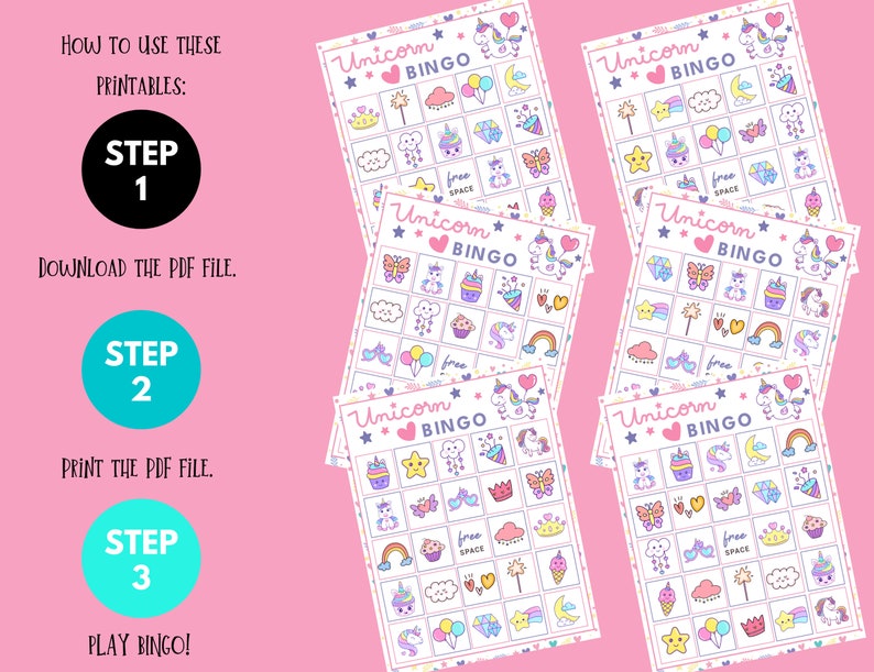 Unicorn Bingo Cards, Printable Unicorn Birthday Game, Magical Party ...