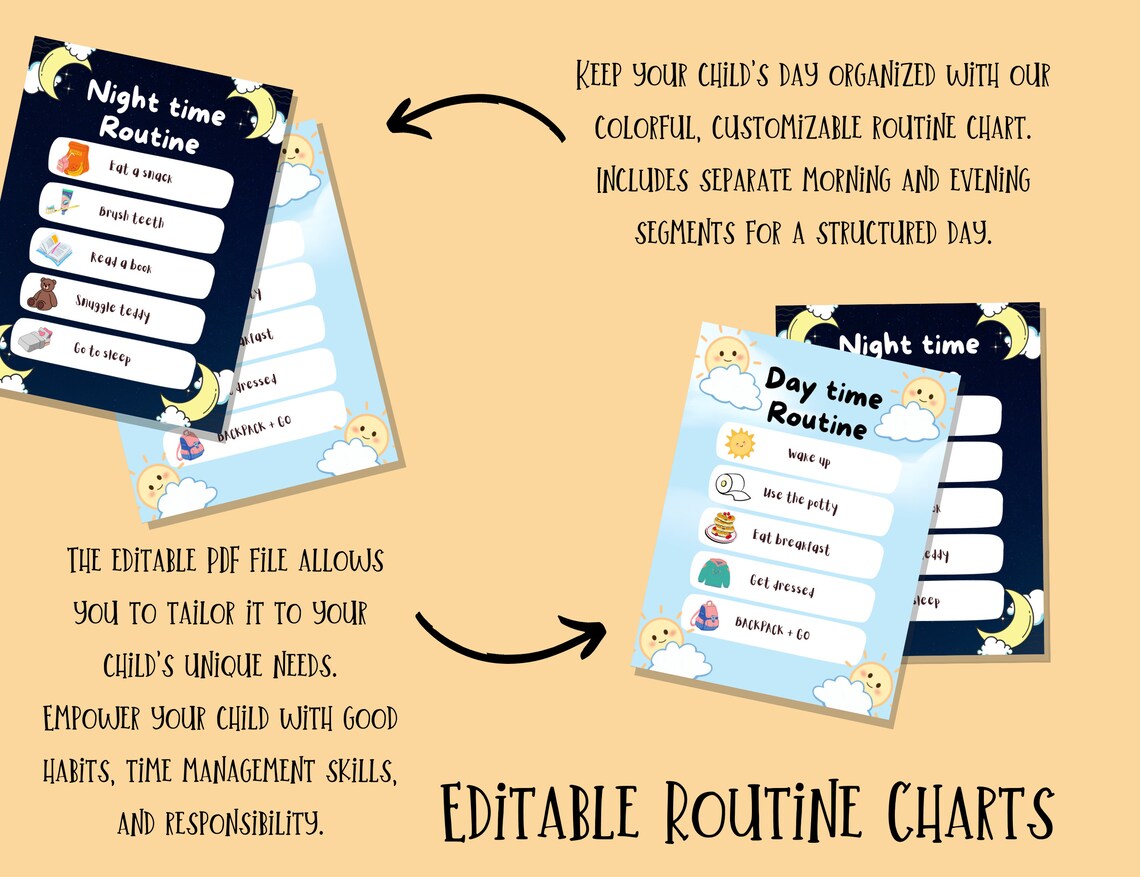 Routine Chart for Kids, Printable Morning & Evening Responsibility ...