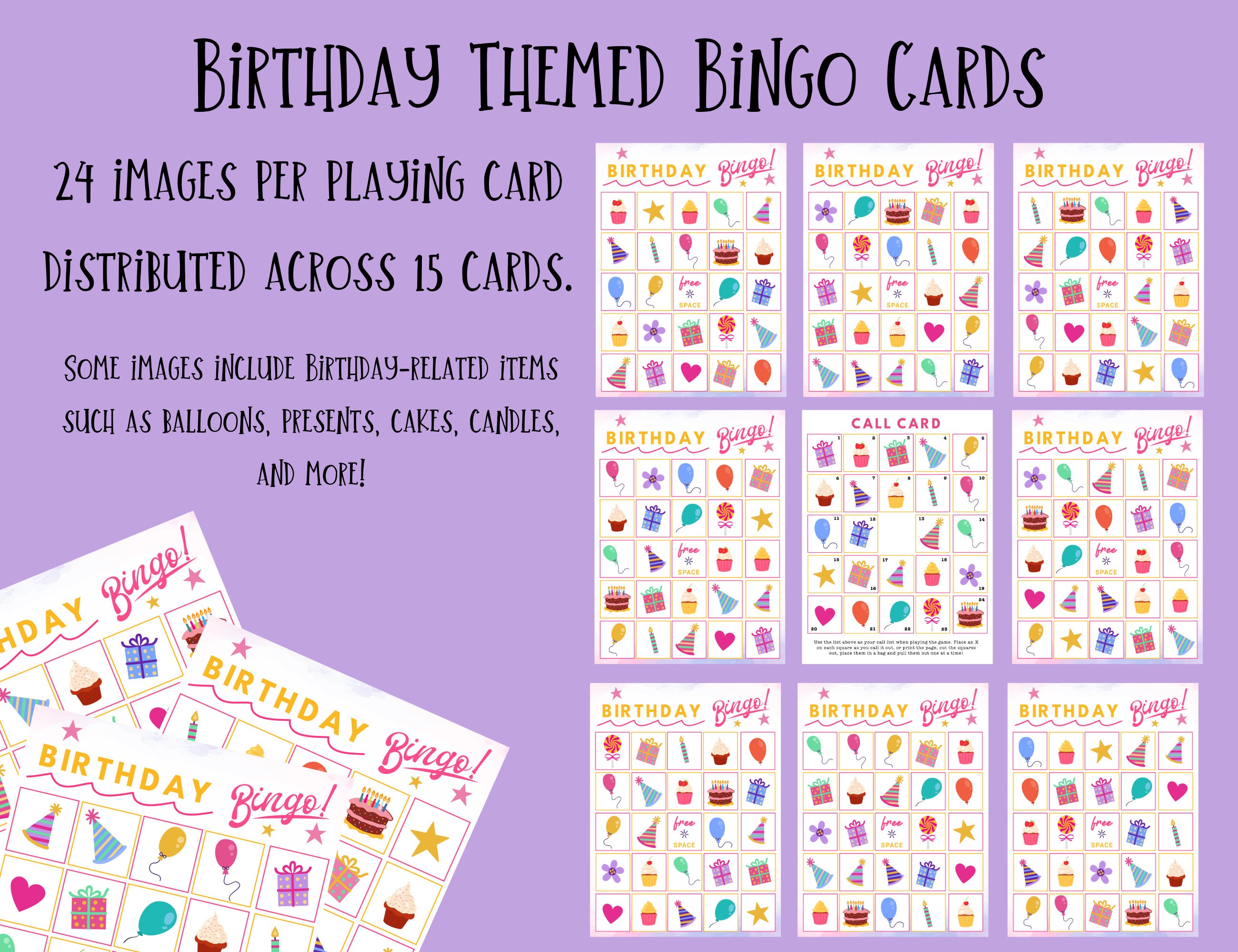 Printable Birthday Bingo Cards Fun Party Board Game for Kids - Etsy
