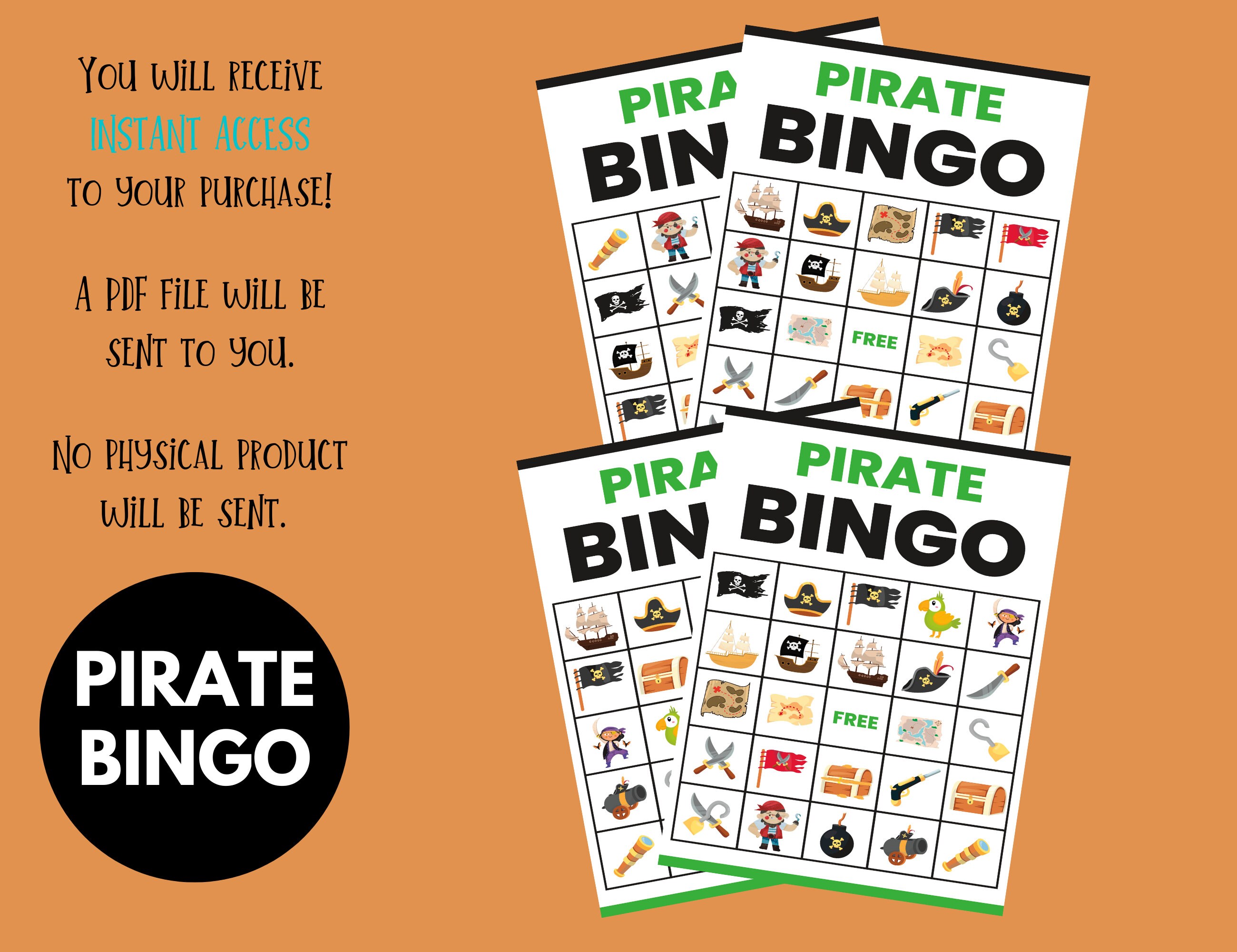 Pirate Bingo Cards, Printable Educational Treasure Hunt Party Game, Fun ...