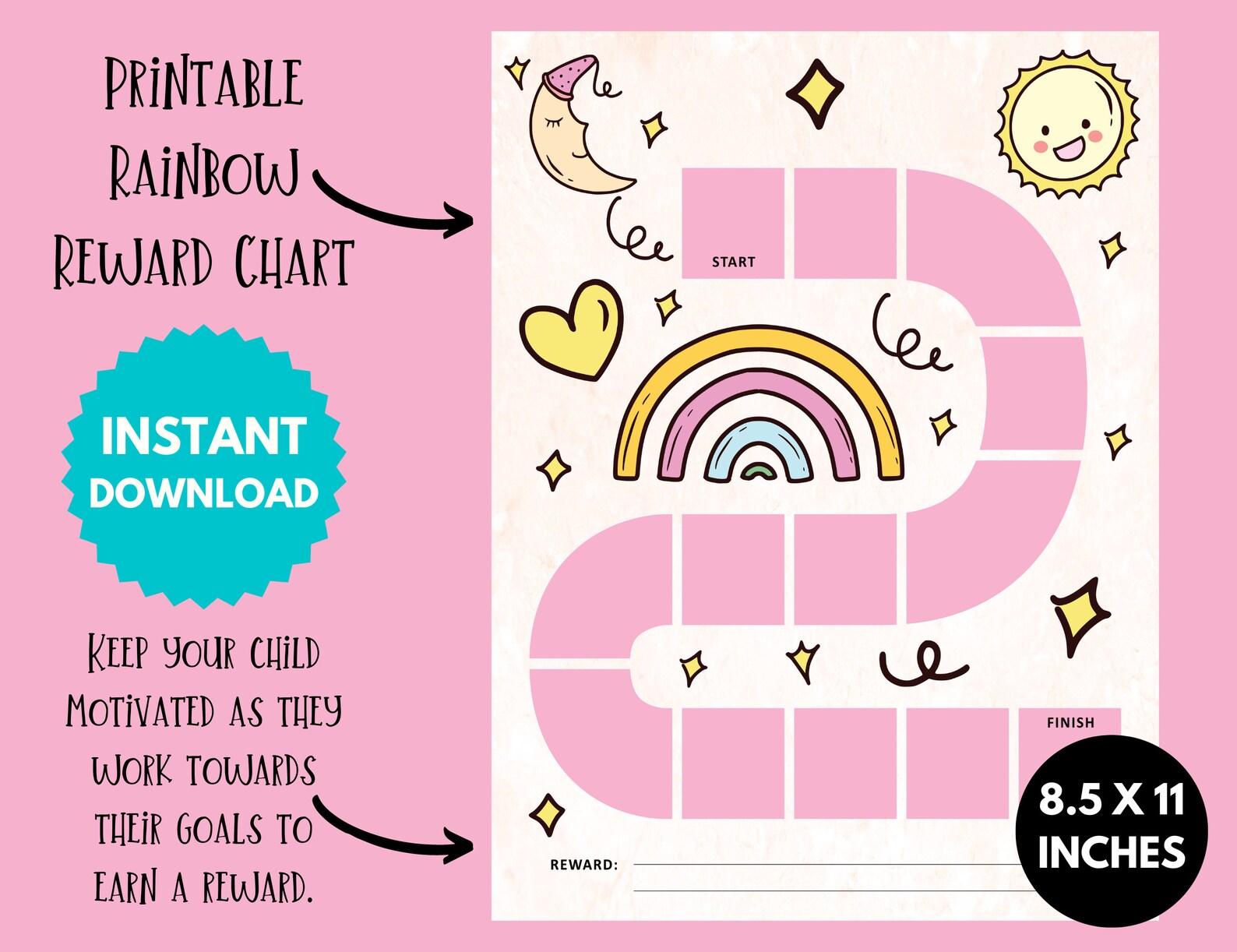 Rainbow Reward Chart for Kids, Sunshine Behavior Chart Printable, Daily ...