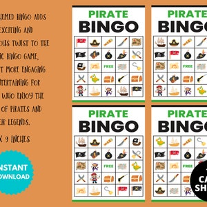 Pirate Bingo Cards, Printable Educational Treasure Hunt Party Game, Fun ...