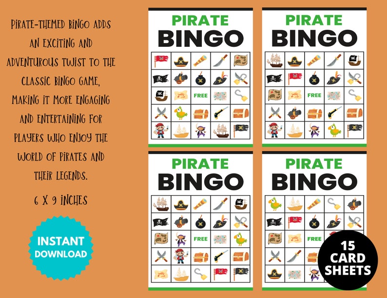 Pirate Bingo Cards, Printable Educational Treasure Hunt Party Game, Fun ...