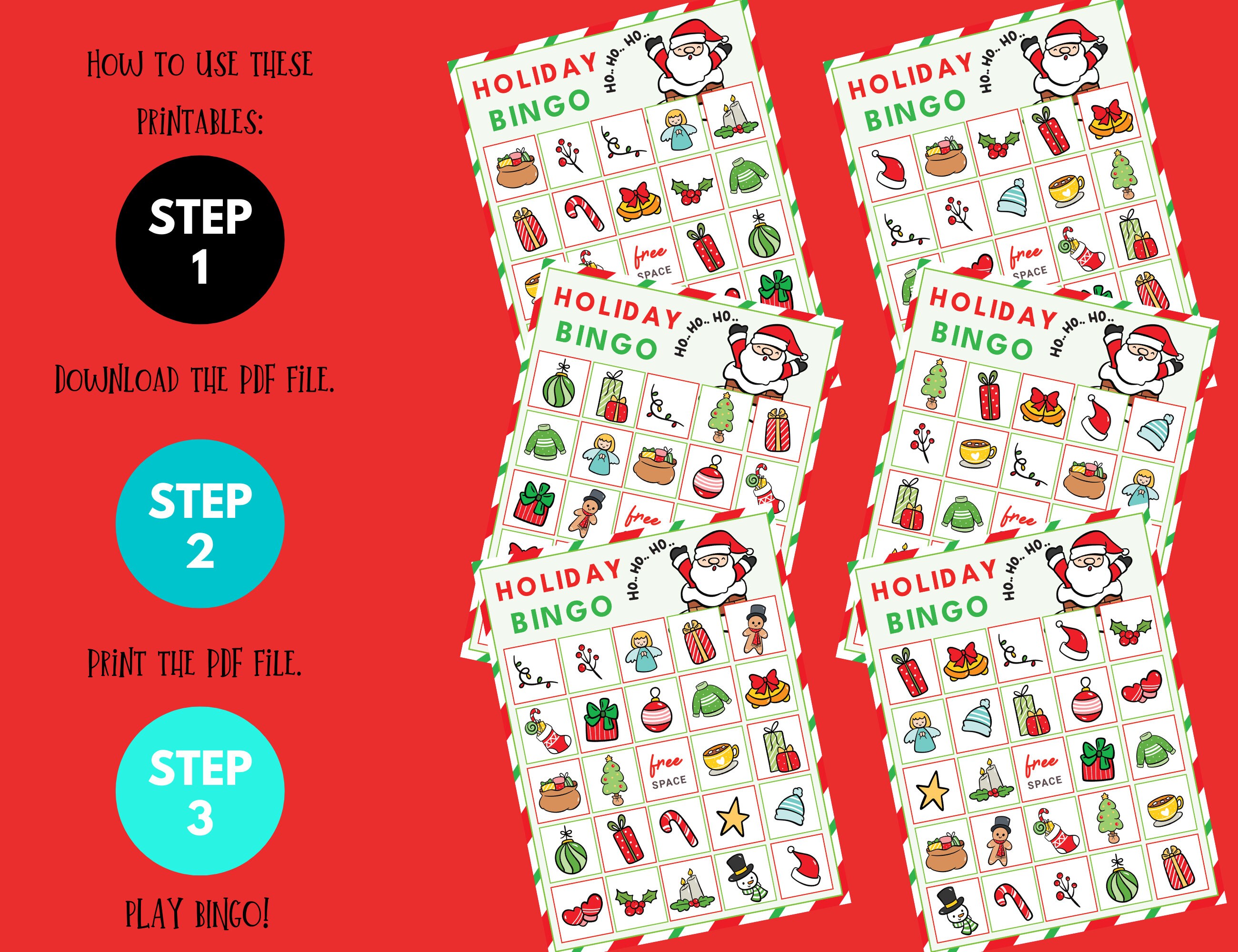 Christmas Bingo Cards, Printable Holiday Party Game, Fun Festive Winter ...