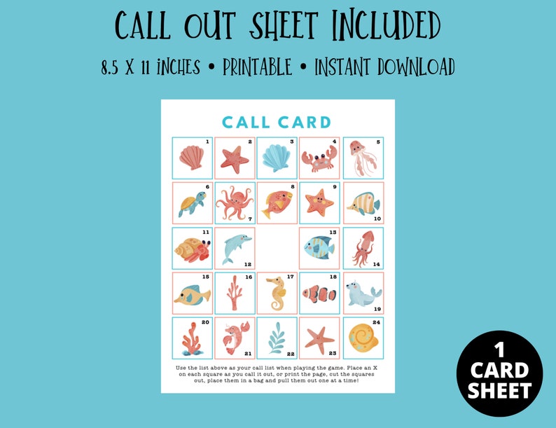 Ocean Bingo Cards With Sea Animal Friends, Printable Marine Life Party ...