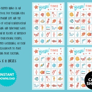 Ocean Bingo Cards With Sea Animal Friends, Printable Marine Life Party ...