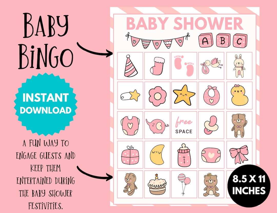 Baby Shower Bingo Printable, Baby Girl Bingo Printable, Baby Shower ...