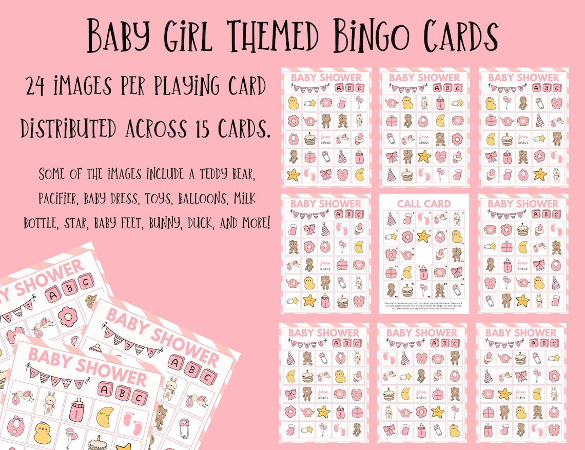Baby Shower Bingo Printable, Baby Girl Bingo Printable, Baby Shower ...
