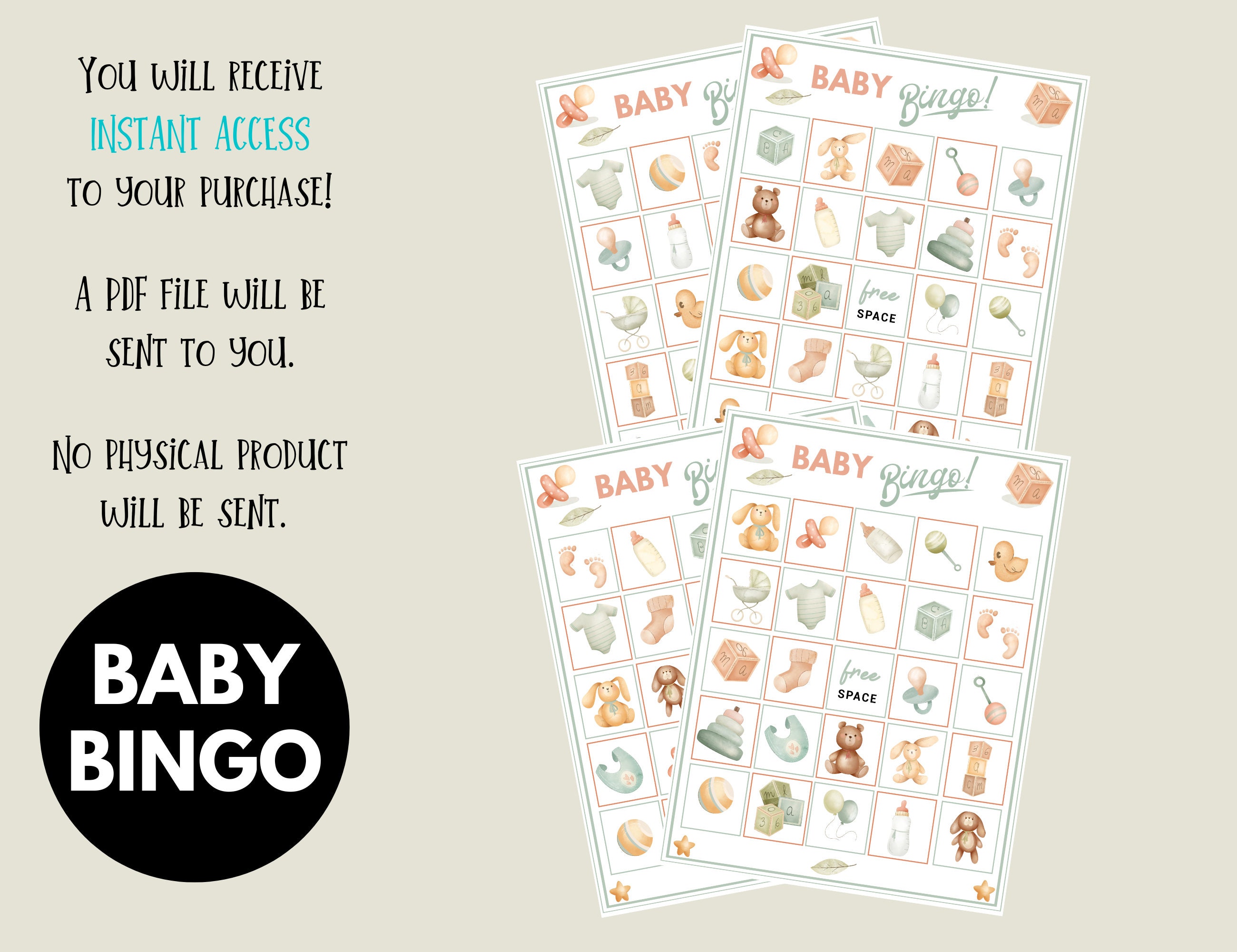 Baby Shower Bingo Printable, Baby Bingo Printable, Baby Shower Gift ...