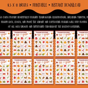 Printable Thanksgiving Bingo Cards, Festive Holiday Party Game, Fall ...