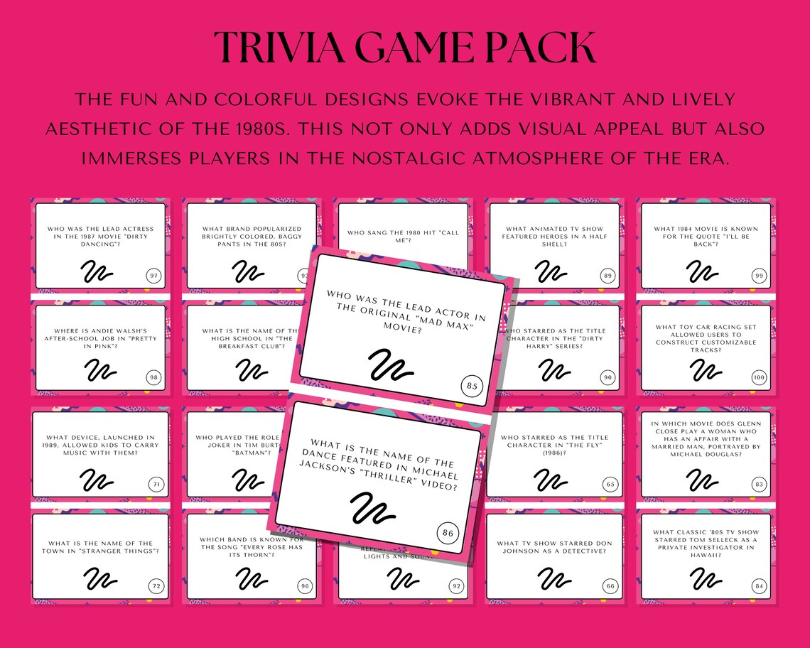 80s Pop Culture Trivia Cards Set Trivia Game Printable - Etsy