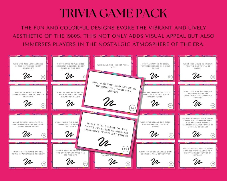80s Pop Culture Trivia Cards Set, Trivia Game Printable, Trivia Night ...