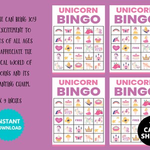 Unicorn Bingo Cards, Printable Unicorn Birthday Game, Magical Party ...