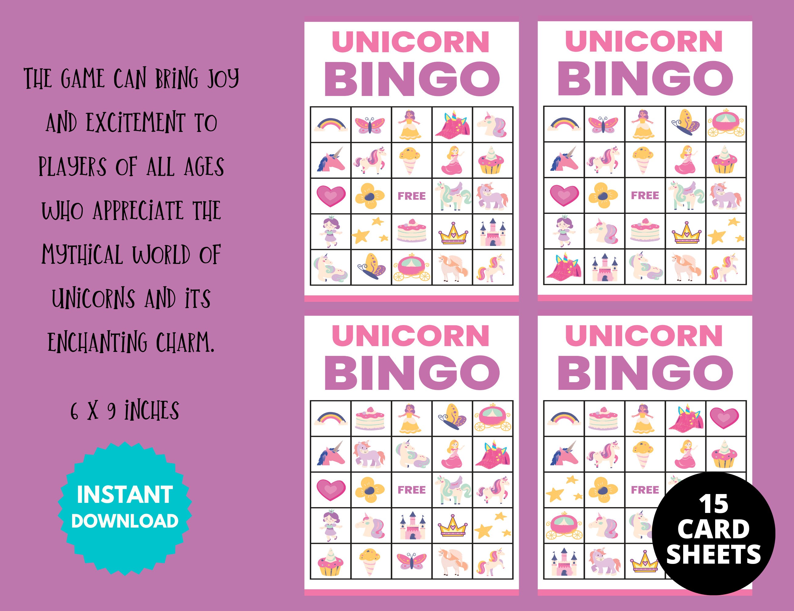 Unicorn Bingo Cards, Printable Unicorn Birthday Game, Magical Party ...