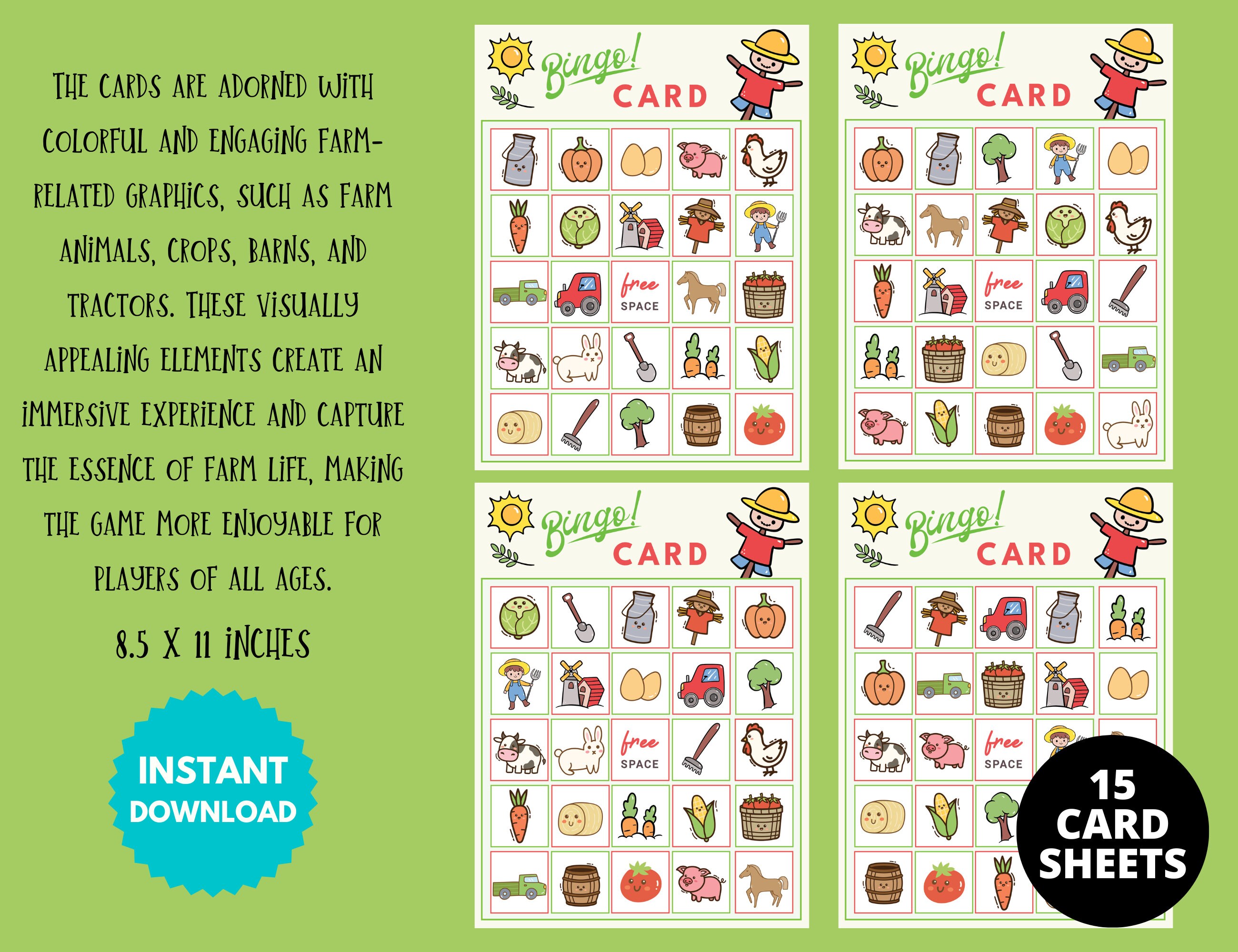 Farm Bingo Cards, Printable Barnyard Entertaining Game for All Ages ...