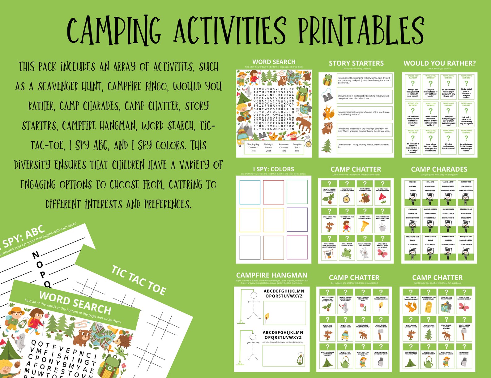 Camping Activities for Kids, Printable Activity Pack, Worksheet Bundle ...