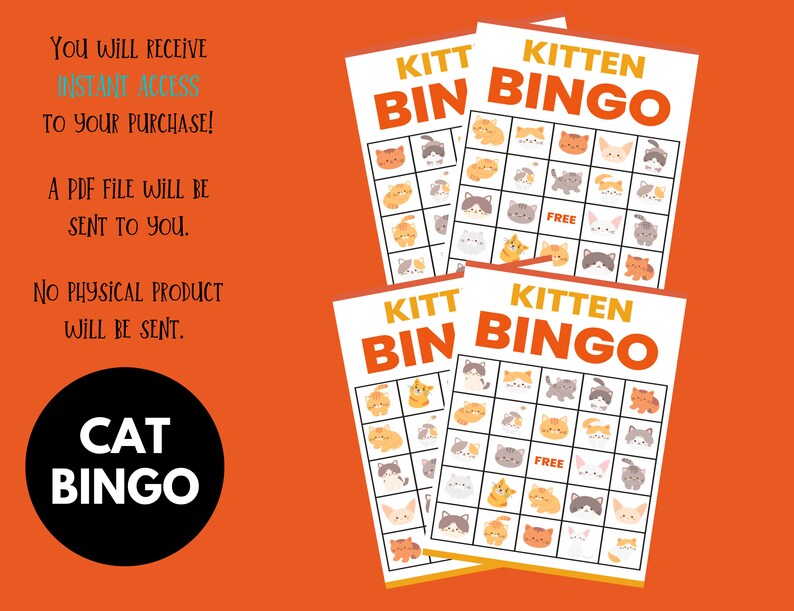 Kitten Bingo Cards, Purrfectly Fun Kitty Cat Activities Gift, Birthday ...