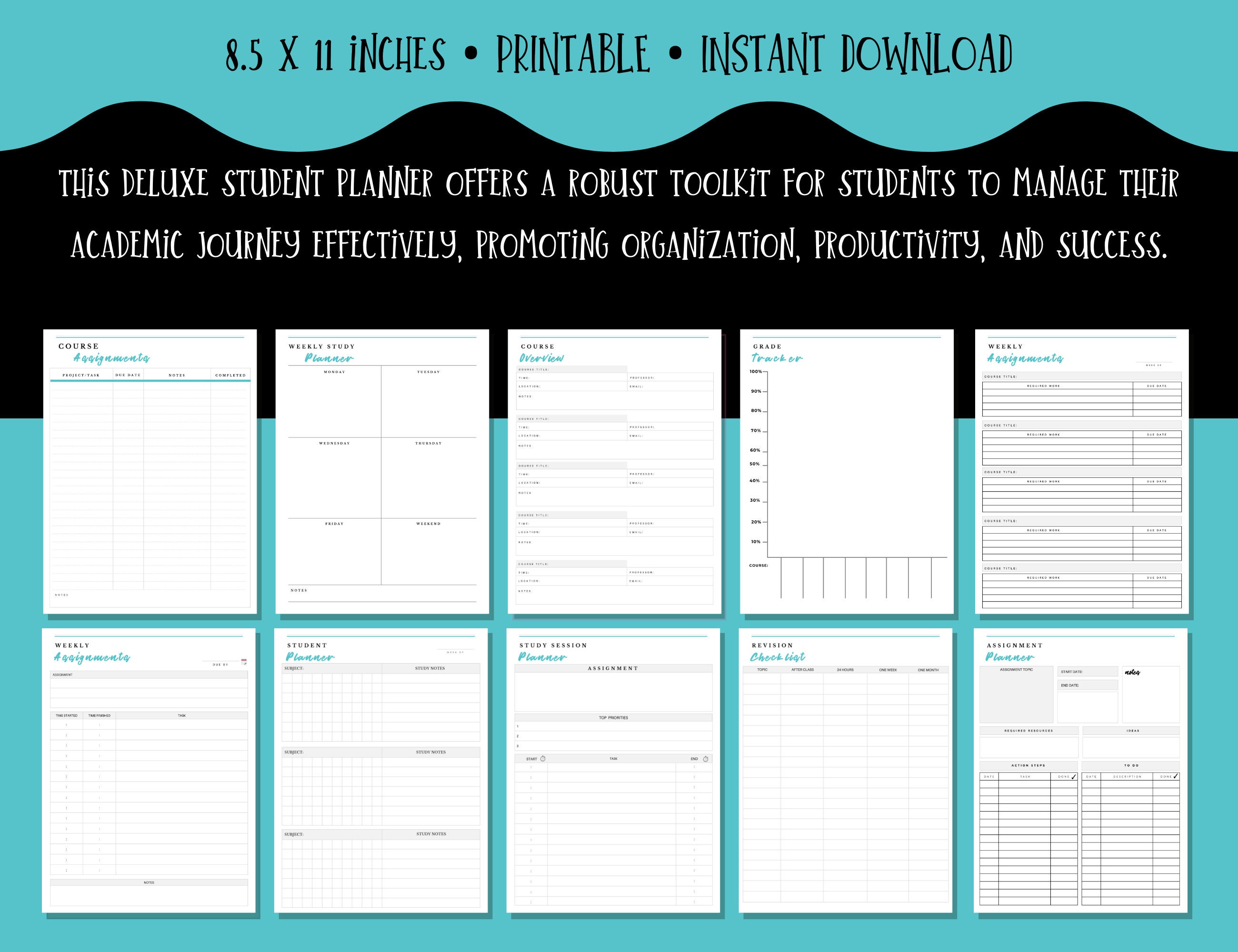 Student Planner Printable Undated Study Plan Bundle - Etsy