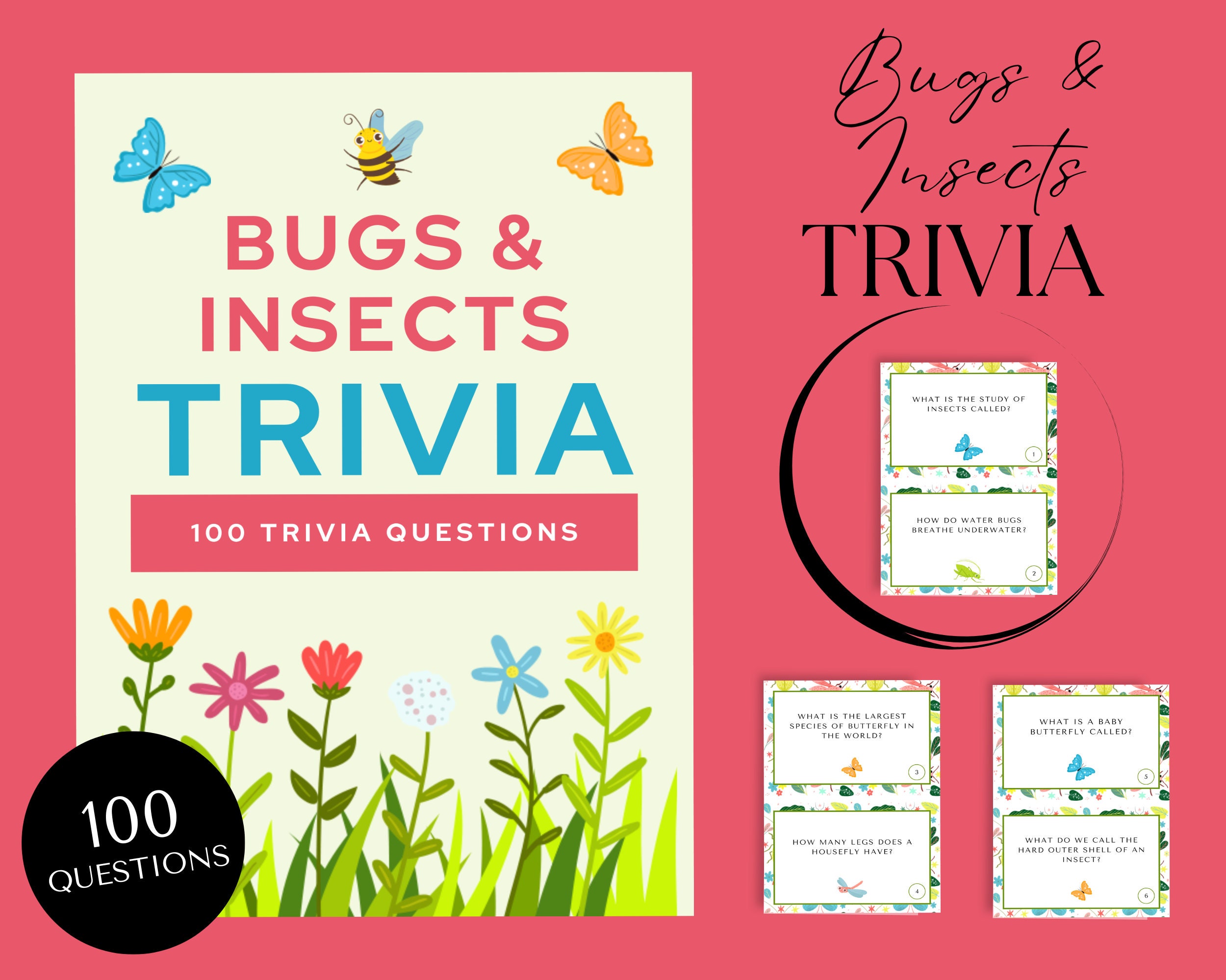 Bugs & Insects Trivia Cards Set, Trivia Game Printable, Trivia Night ...
