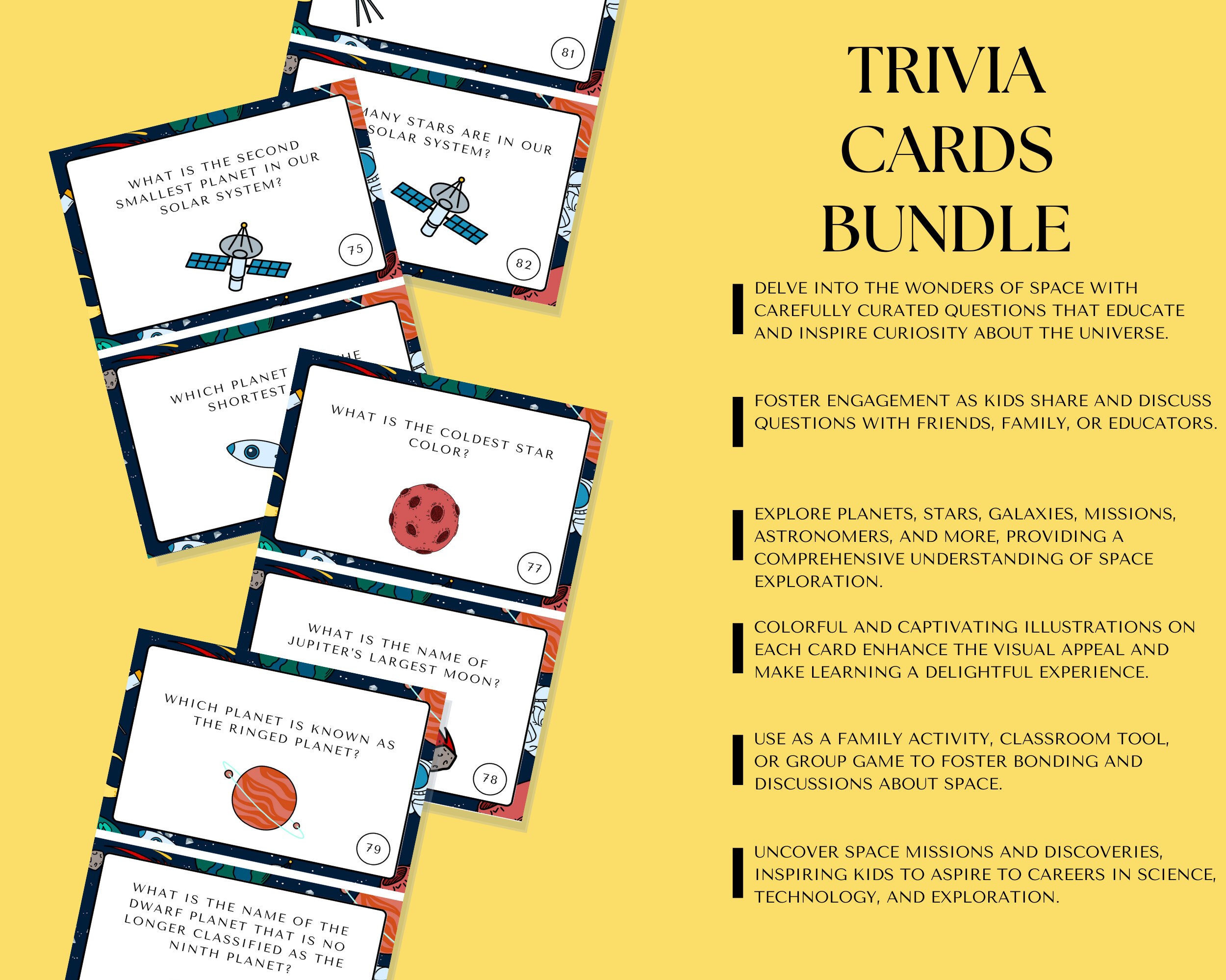 Space Trivia Cards Set, Trivia Game Printable, Trivia Night, Question ...