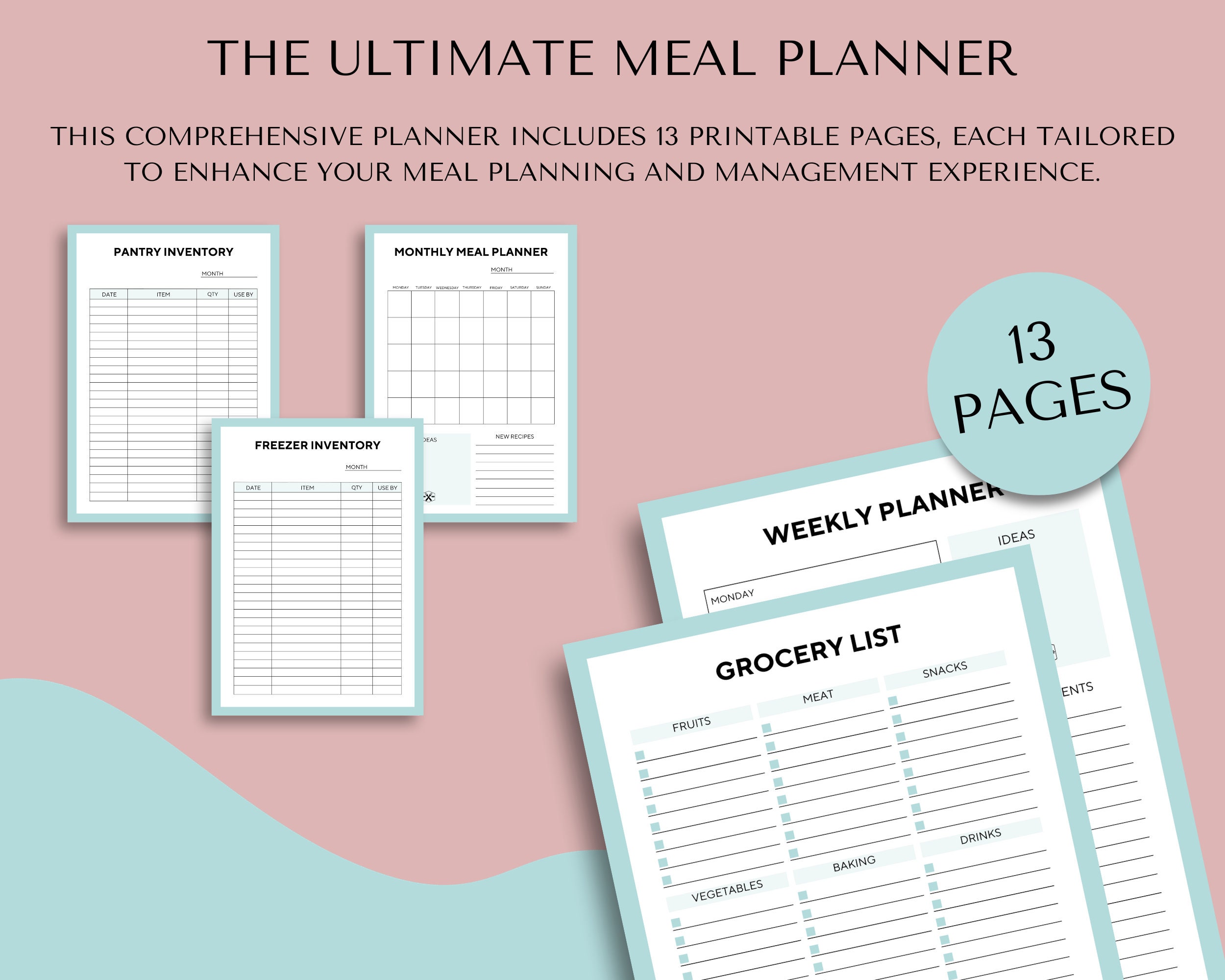 Meal Planner Printable Editable Weekly Food Diary Bundle - Etsy