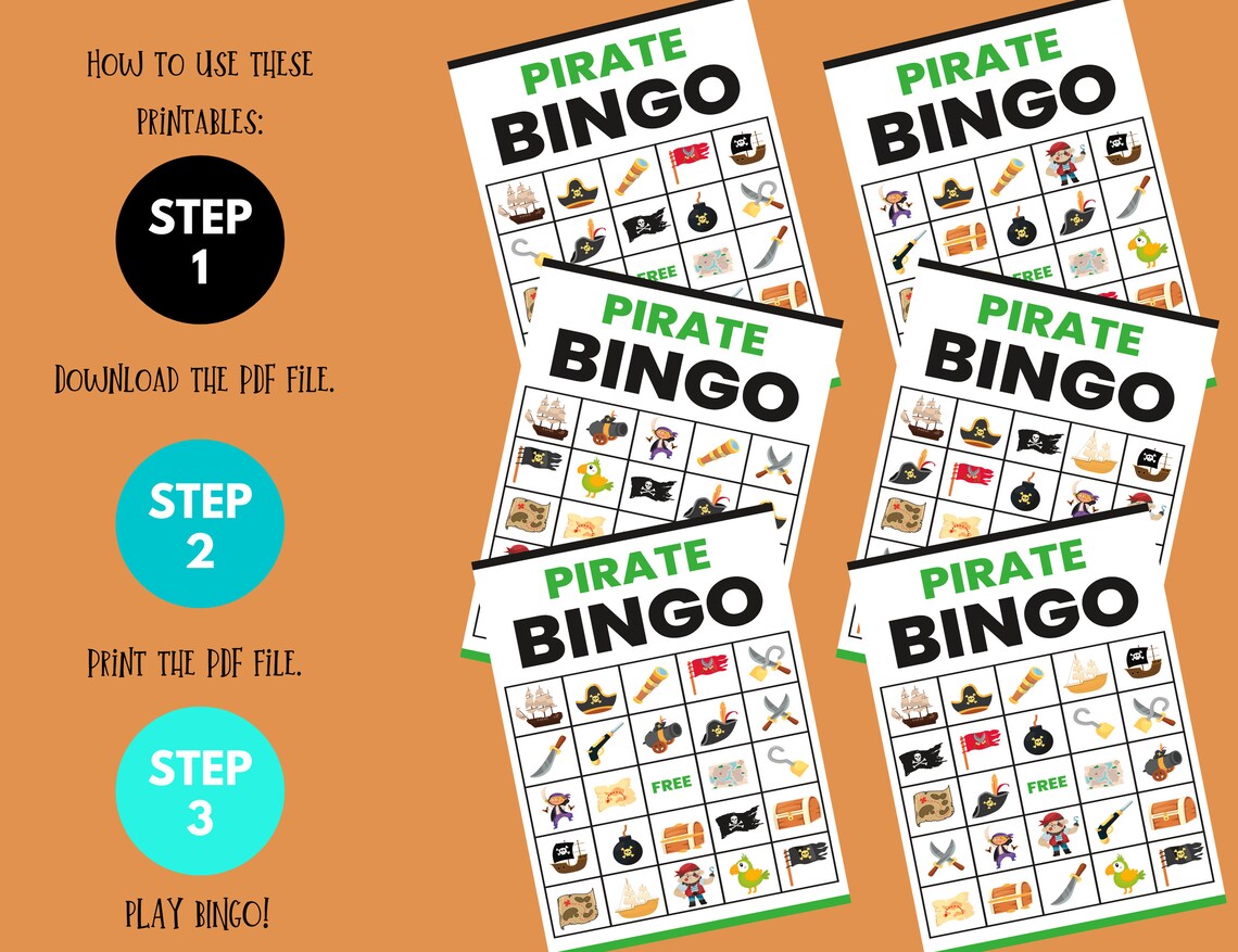 Pirate Bingo Cards, Printable Educational Treasure Hunt Party Game, Fun ...