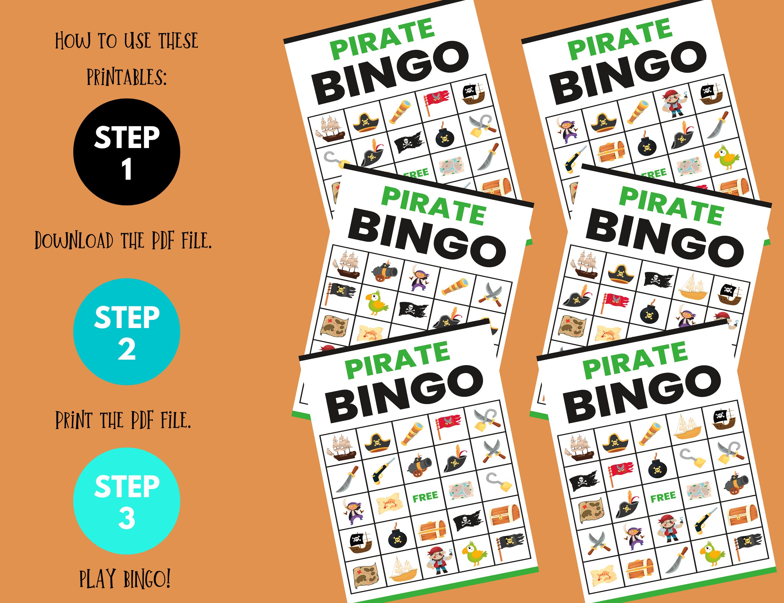 Pirate Bingo Cards, Printable Educational Treasure Hunt Party Game, Fun ...