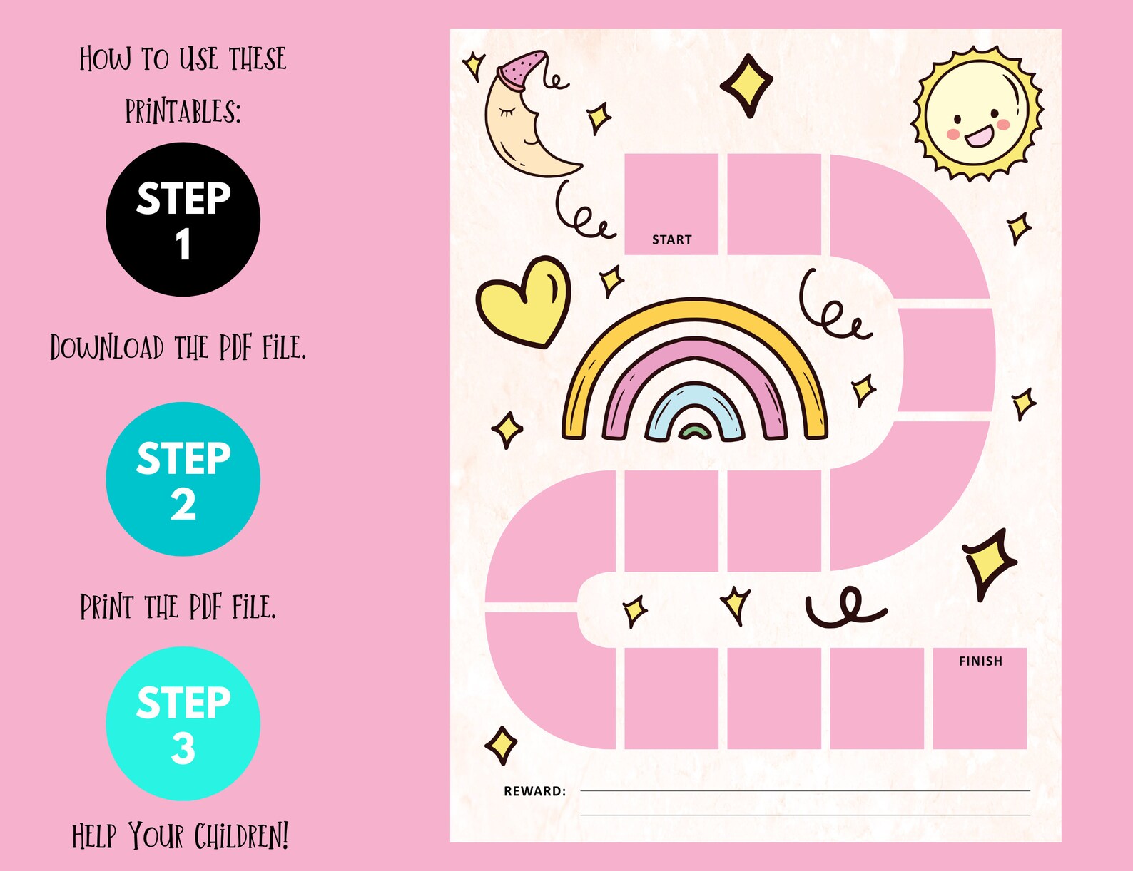 Rainbow Reward Chart for Kids, Sunshine Behavior Chart Printable, Daily ...